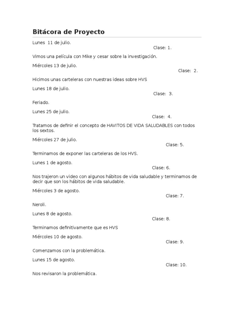 Bitácora de Proyecto | PDF