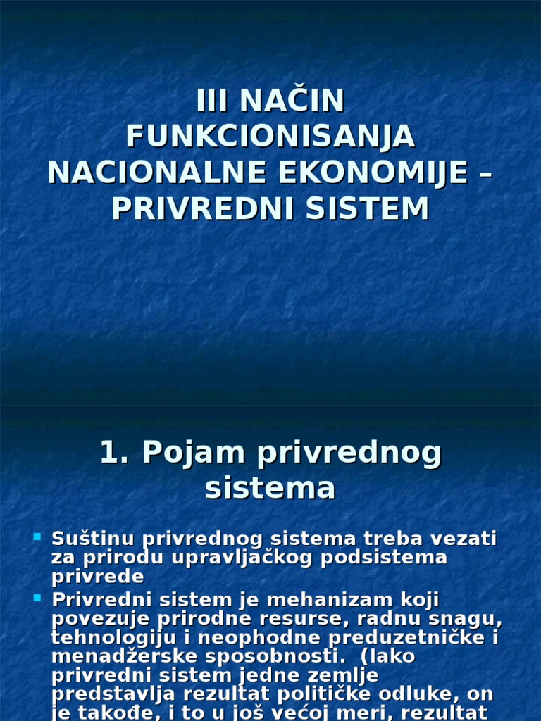 Način Funkcionisanja Nacionalne Ekonomije - Privredni Sistem | PDF