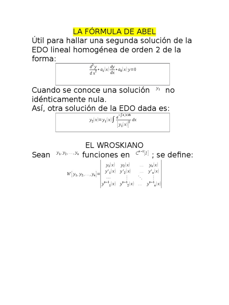 La fórmula de Abel: una solución efectiva para hallar una segunda ...