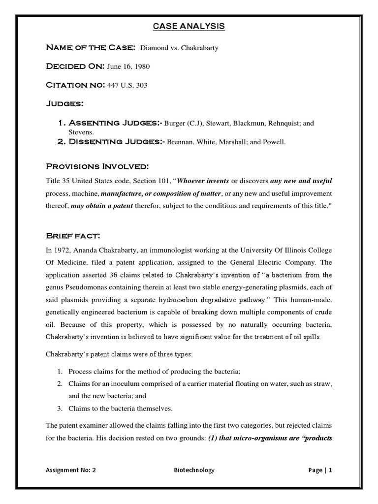 Diamond v. Chakrabarty Case Overview | PDF | Statutory Interpretation ...