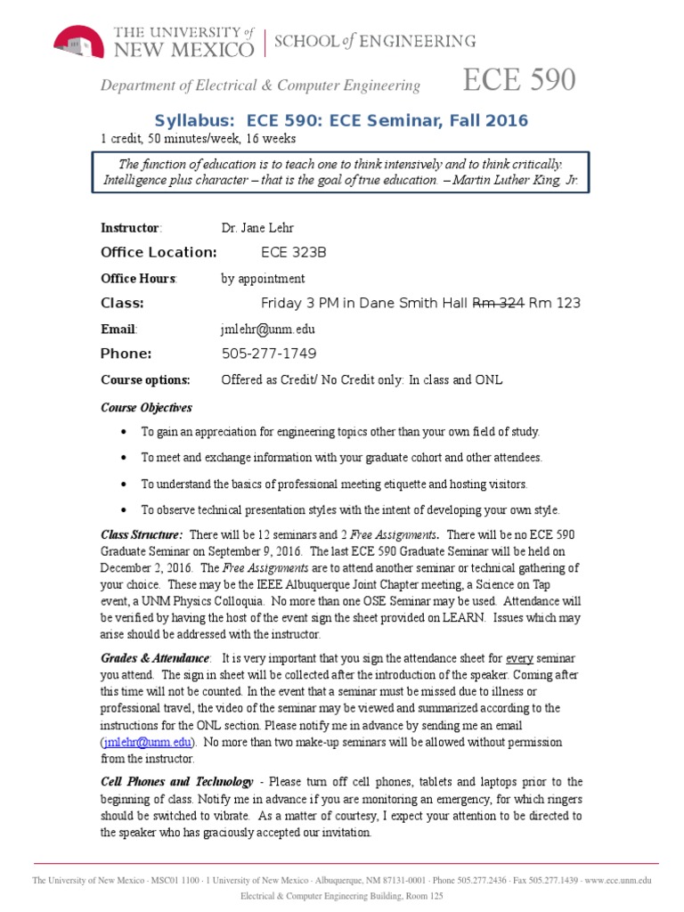 Syllabus: ECE 590: ECE Seminar, Fall 2016: Department of Electrical ...