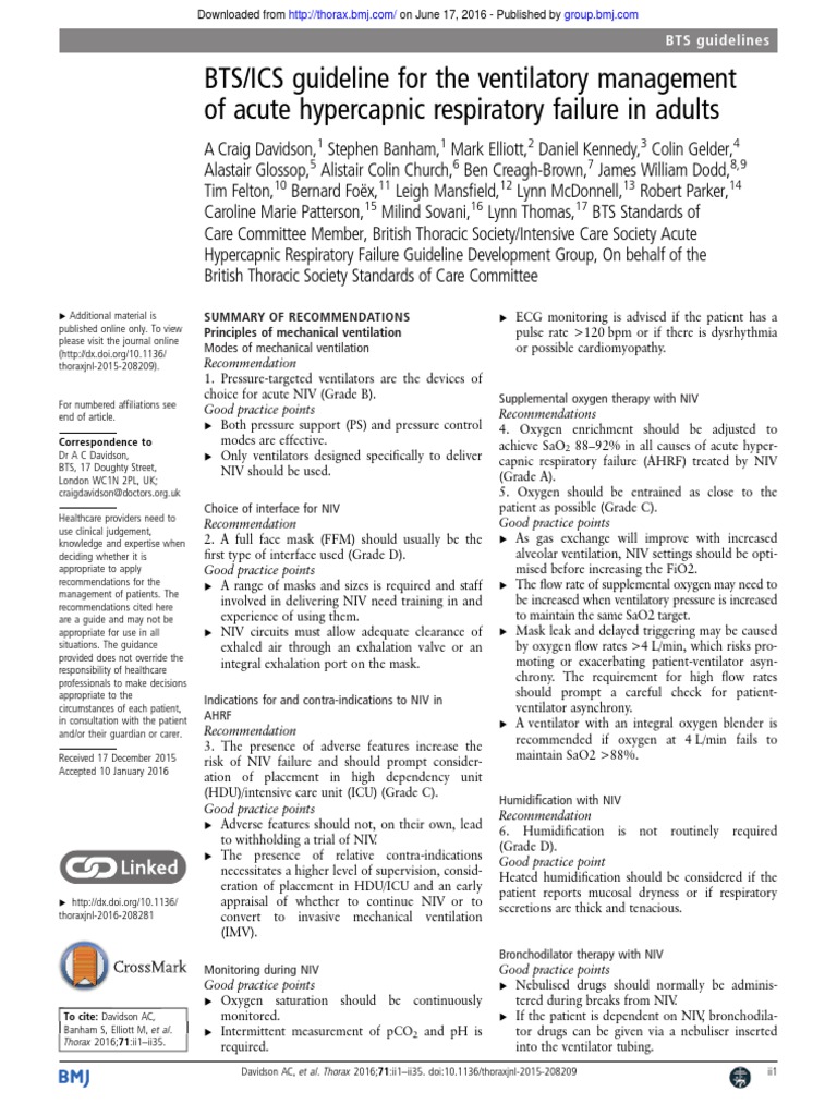Thorax 2016BTS/ICS Guideline For The Ventilatory Management of Acute ...