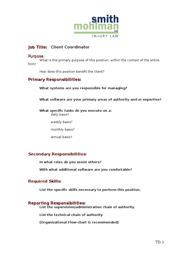 Client Coordinator Job Description | PDF