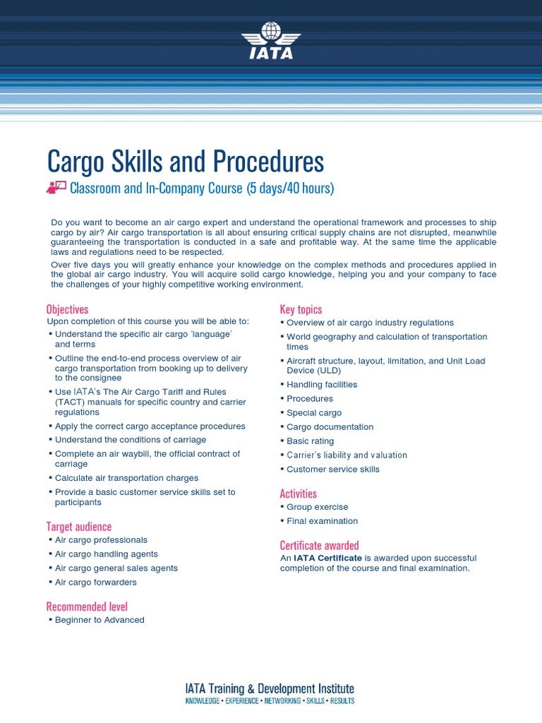 Training Tcgp01 Cargo Skills Procedures | PDF | Cargo | Transport