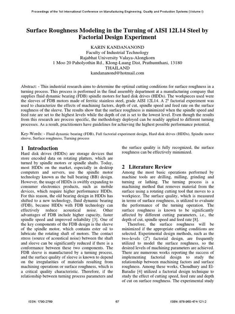 Surface Roughness Modeling in The Turning of AISI 12L14 Steel by Factorial Design Experiment ...