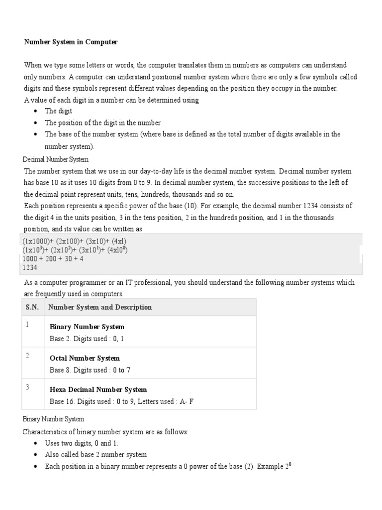 Number System in Computer | PDF | Computer Hardware | Arithmetic