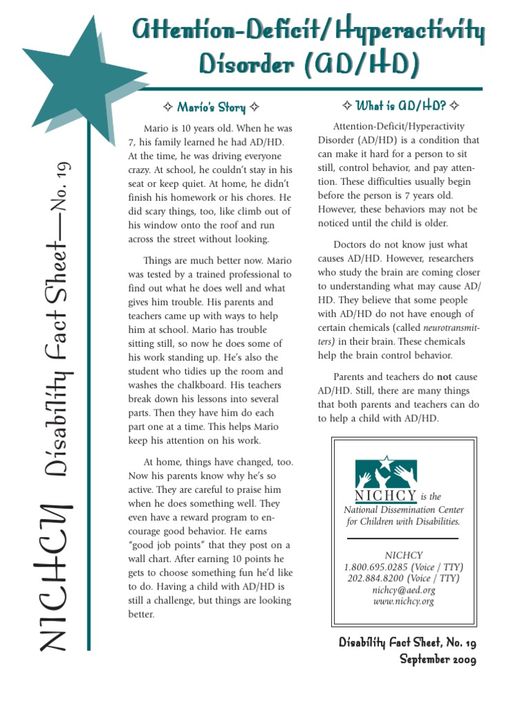 Attention Deficit Hyperactivity Disorder ADHD Fact Sheet | Attention Deficit Hyperactivity ...