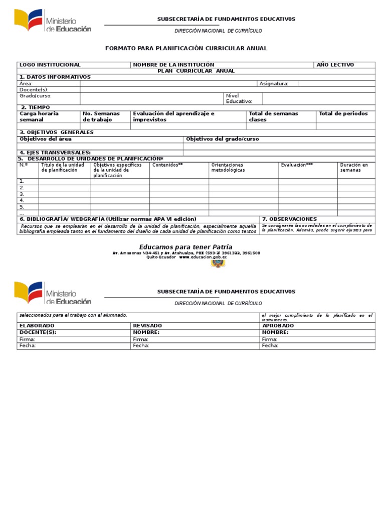 Formato Vacio Pca | PDF | Plan de estudios | Planificación