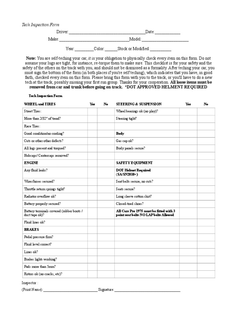Tech Inspection Form 1 | PDF