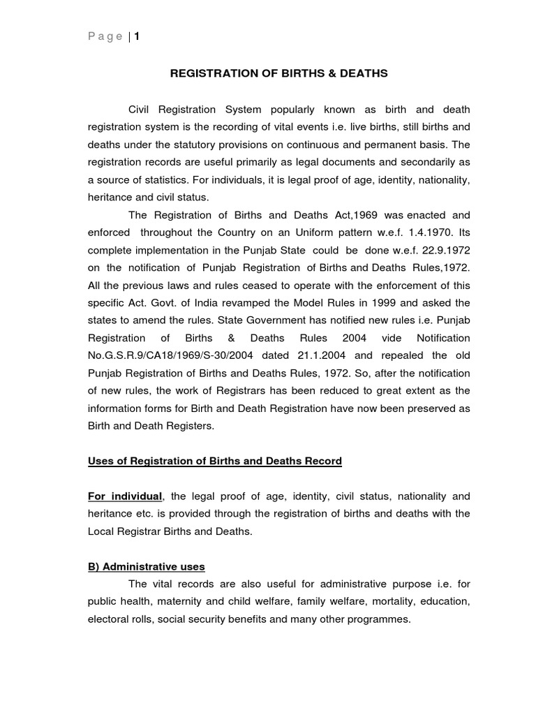 The Punjab Civil Registration System: An Overview of Birth and Death ...
