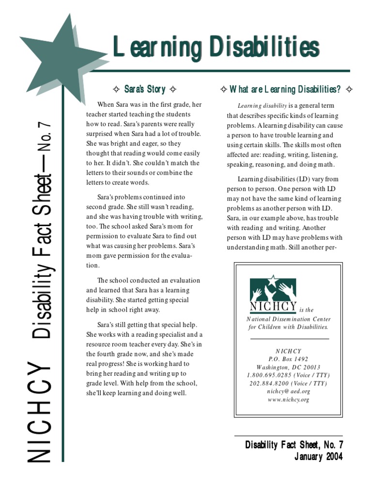 Learning Disabilities Fact Sheet | Learning Disability | Individualized ...