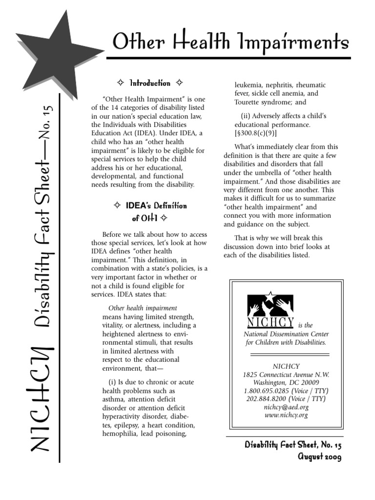 Other Health Impairment Fact Sheet | PDF | Tourette Syndrome ...