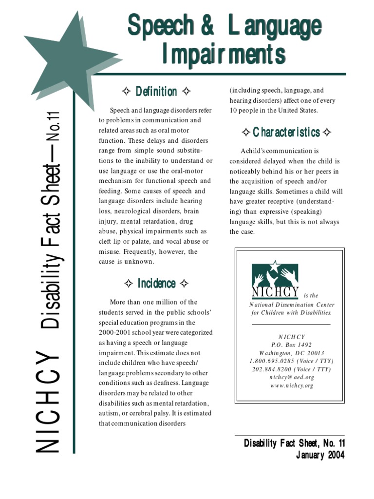 Speech and Language Impairments Fact Sheet | PDF | Speech Language ...