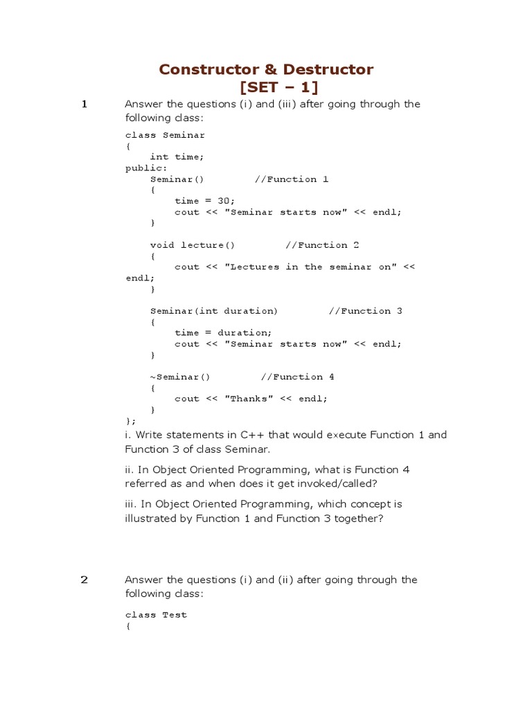 Constructor & Destructor (SET - 1) | PDF