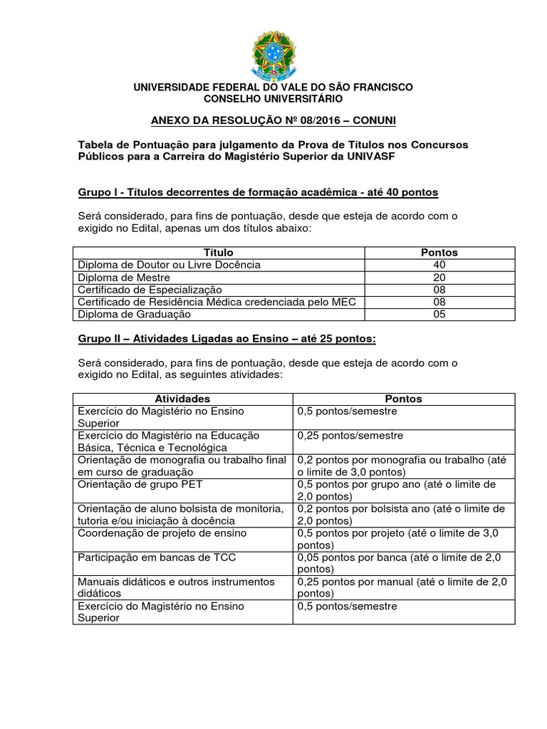 Anexo I - Barema de Pontuação | PDF | Mestrado | Formação universitária