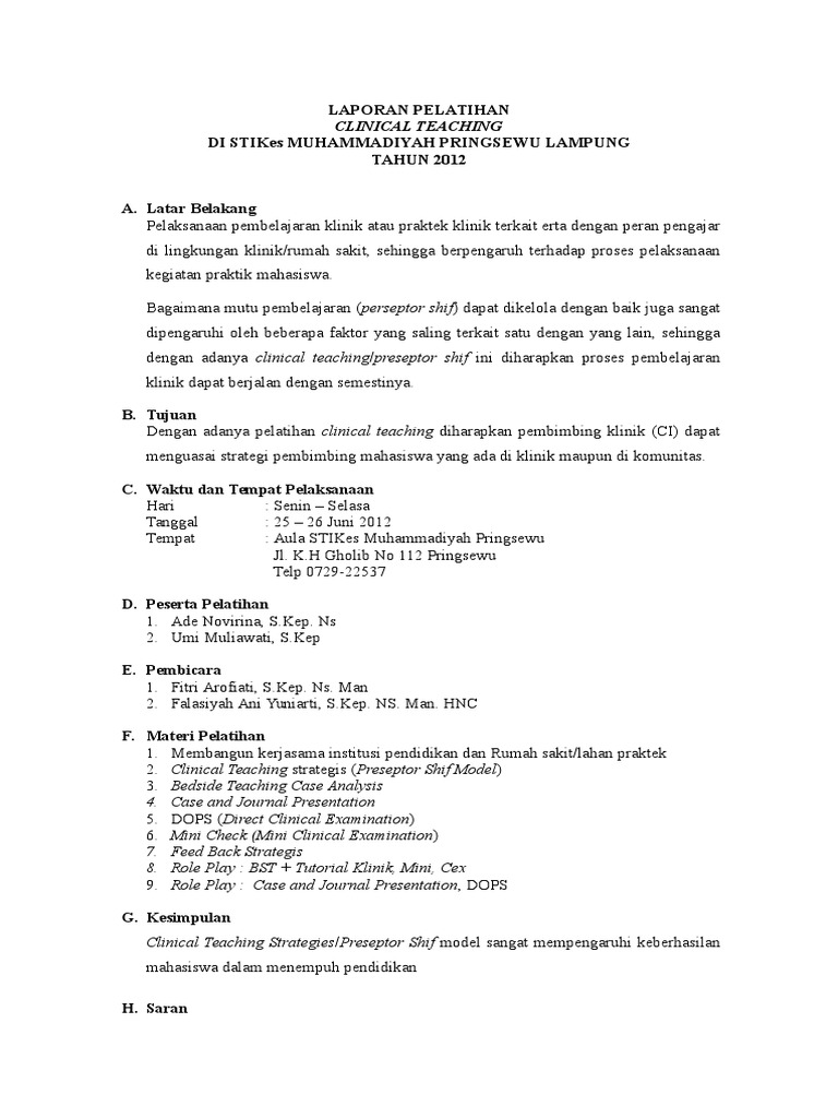 Lap. Pelatihan Clinikal Teaching | PDF