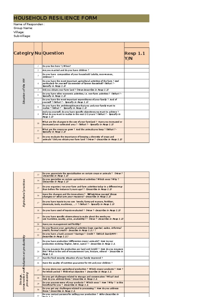 Household Resilience Form | PDF | Farms | Agriculture