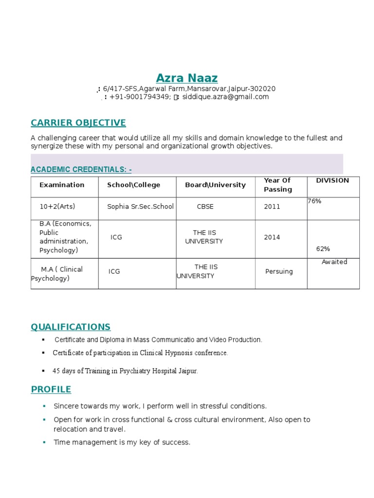 Azra Resume | PDF