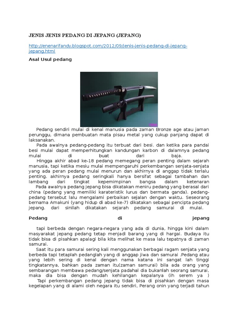 Jenis-Jenis Pedang Di Jepang | PDF