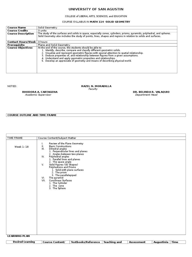 Solid Geometry Syllabus 2016 | PDF | Plane (Geometry) | Geometry