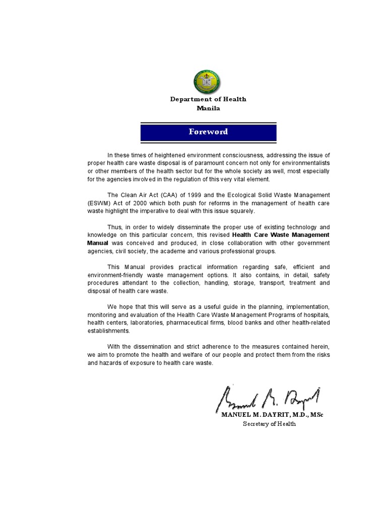 DOH Healthcare Waste Management Manual | PDF | Waste Management | Waste
