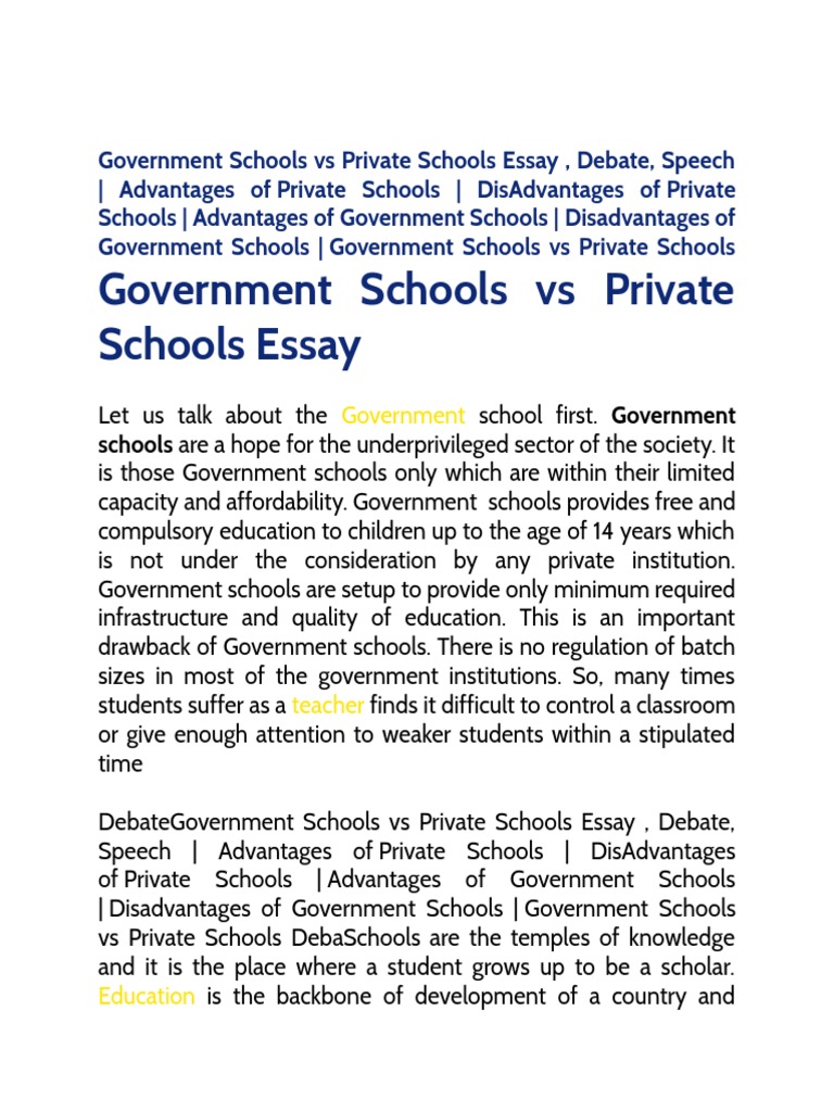 Government vs Private Schools Debate | PDF