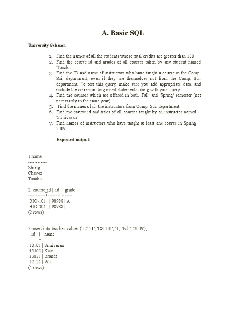 Queries To Analyze University Database Schema And Sample Data Pdf Plsql Sql