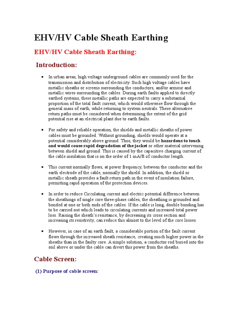 HV Cable Sheath Earthing | PDF