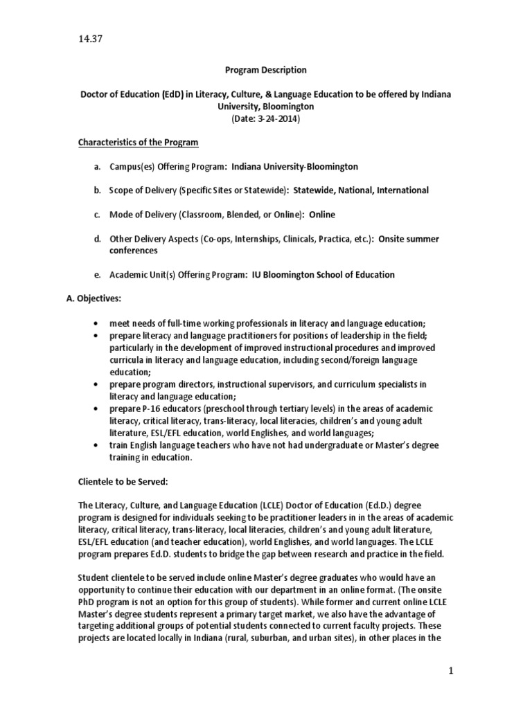 Program Description Doctor of Education (Edd) in Literacy, Culture ...