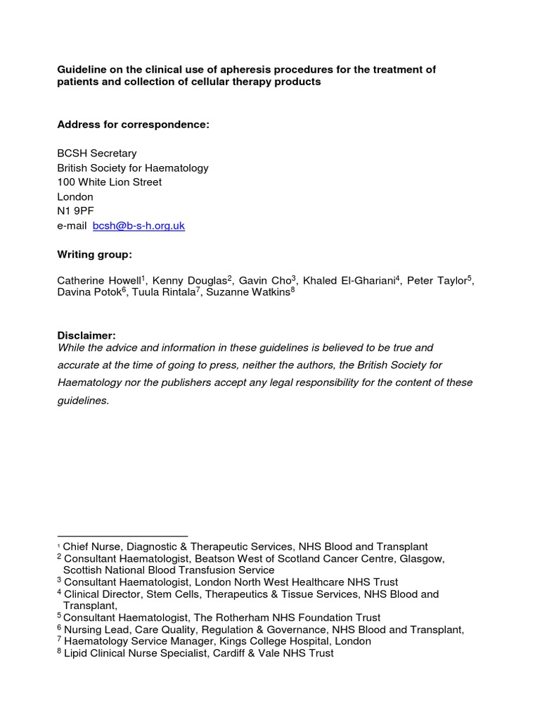 Therapeutic Apheresis Guideline FINALVERSION7 THAPRIL15 | PDF | Blood ...