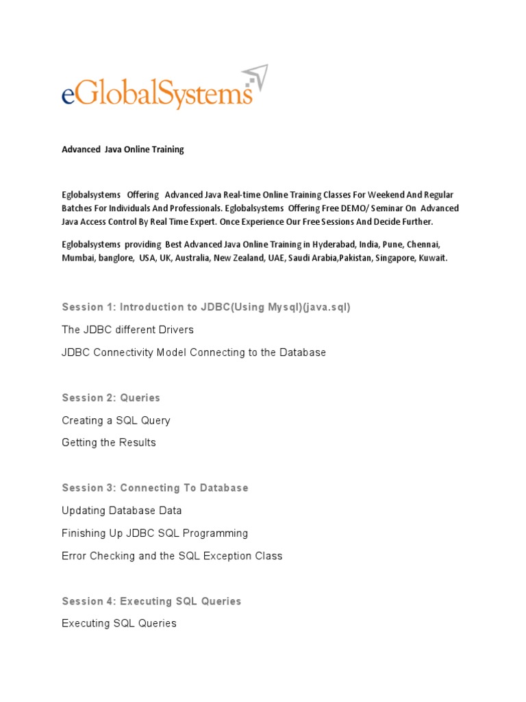 Advanced Java Online Training - Eglobalsystems | PDF | Technology ...