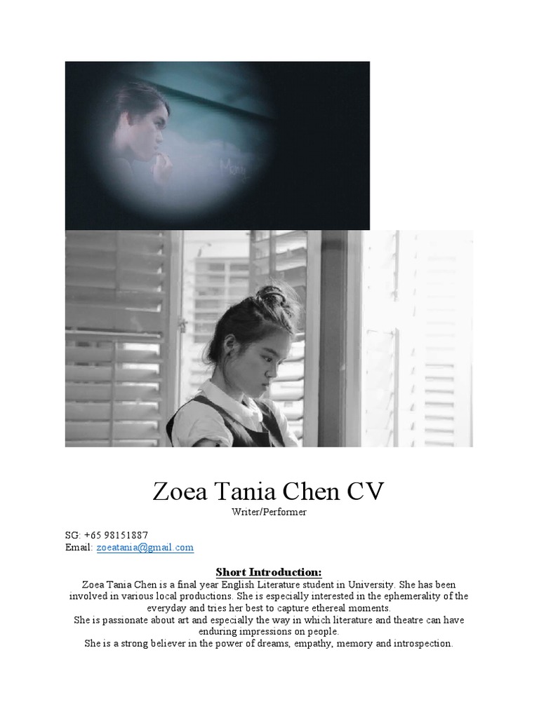 Zoea Tania Chen: Writer & Performer CV | PDF | Language Arts & Discipline