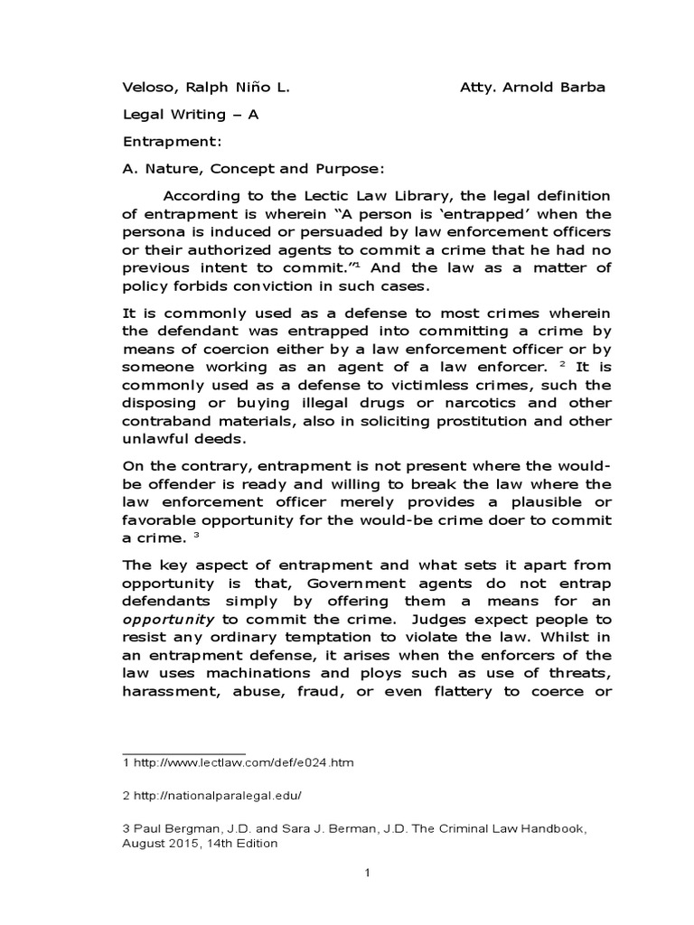 Legal Writing On Entrapment | PDF | Entrapment | Arrest