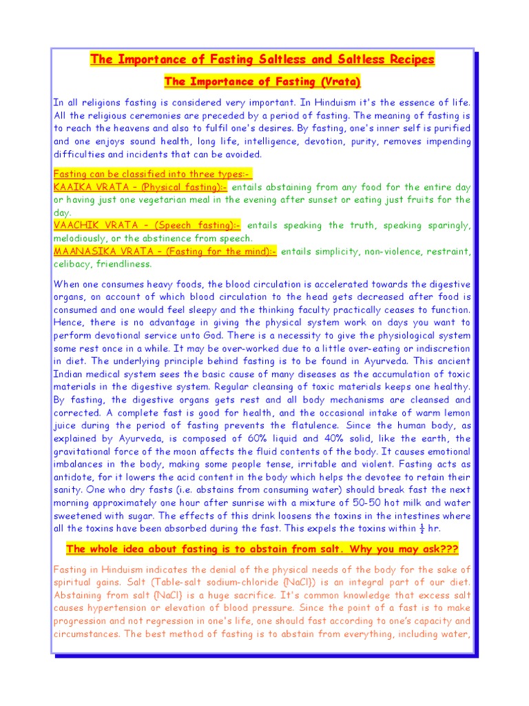 The Importance of Fasting Saltless and Saltless Recipes | PDF | Salad ...