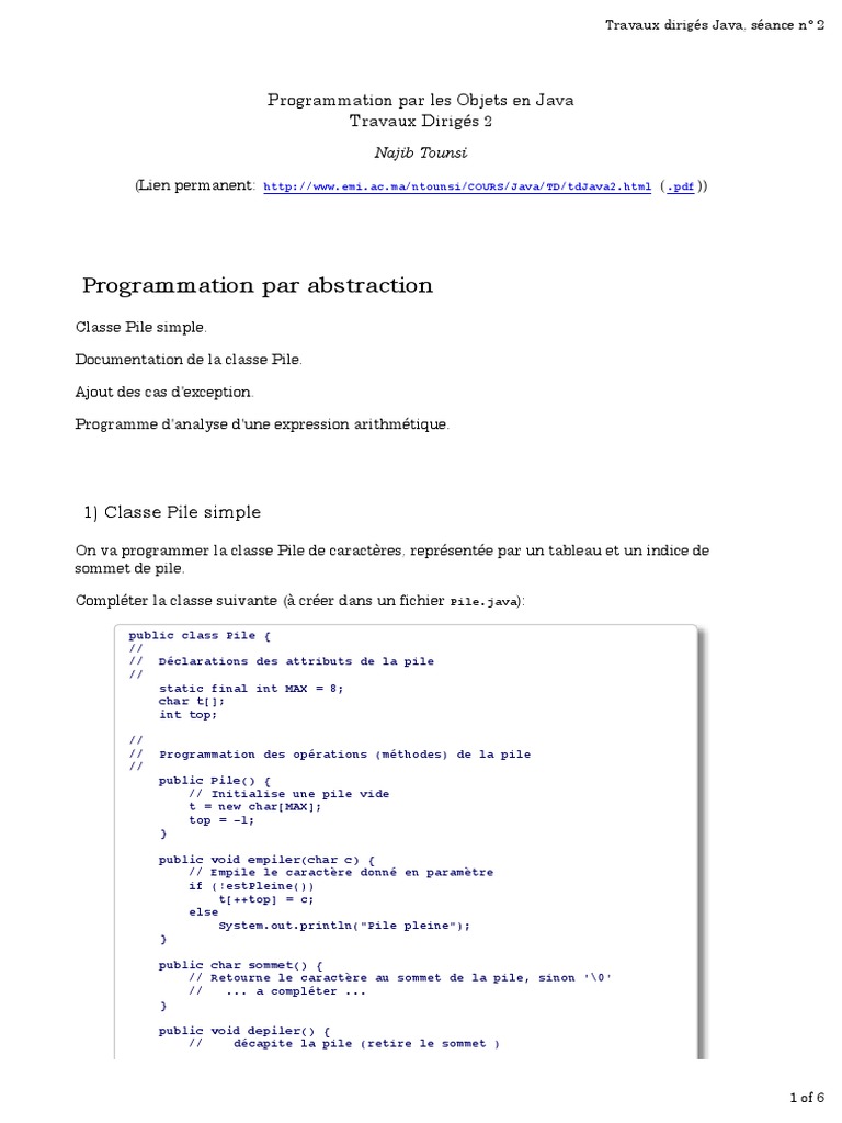 Gestion des Piles en Java | PDF | Java (Langage de programmation) | Programmation informatique
