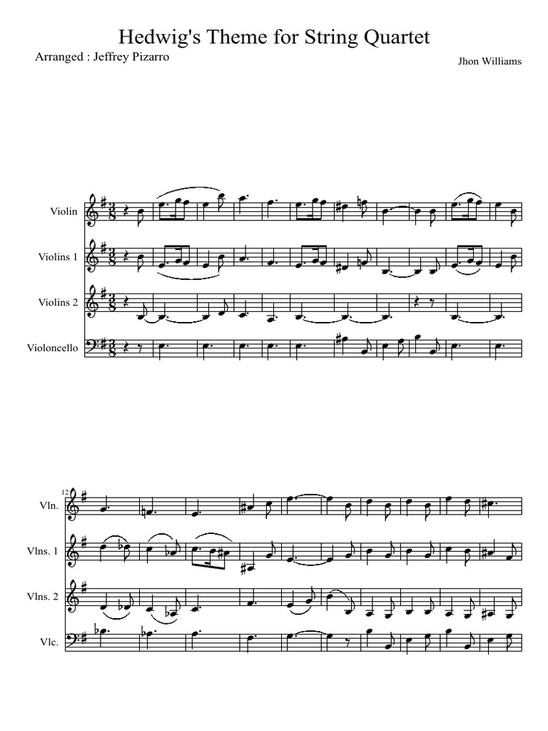 Hedwigs Theme For String Quartet PDF | PDF