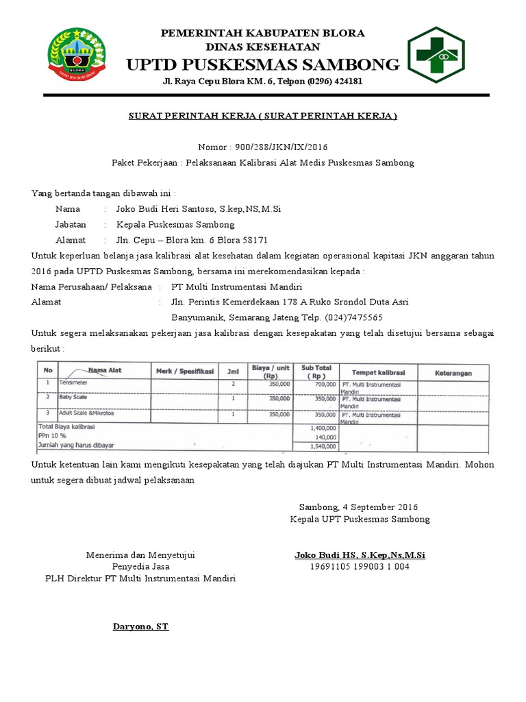 Contoh SPK Kalibrasi | PDF