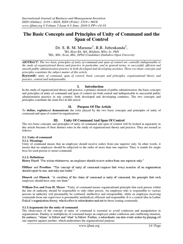 The Basic Concepts and Principles of Unity of Command and The Span of ...