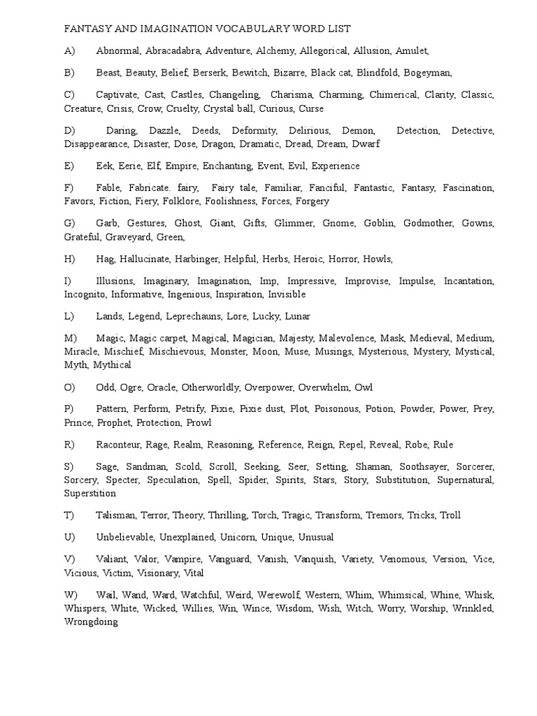 Fantasy Vocabulary