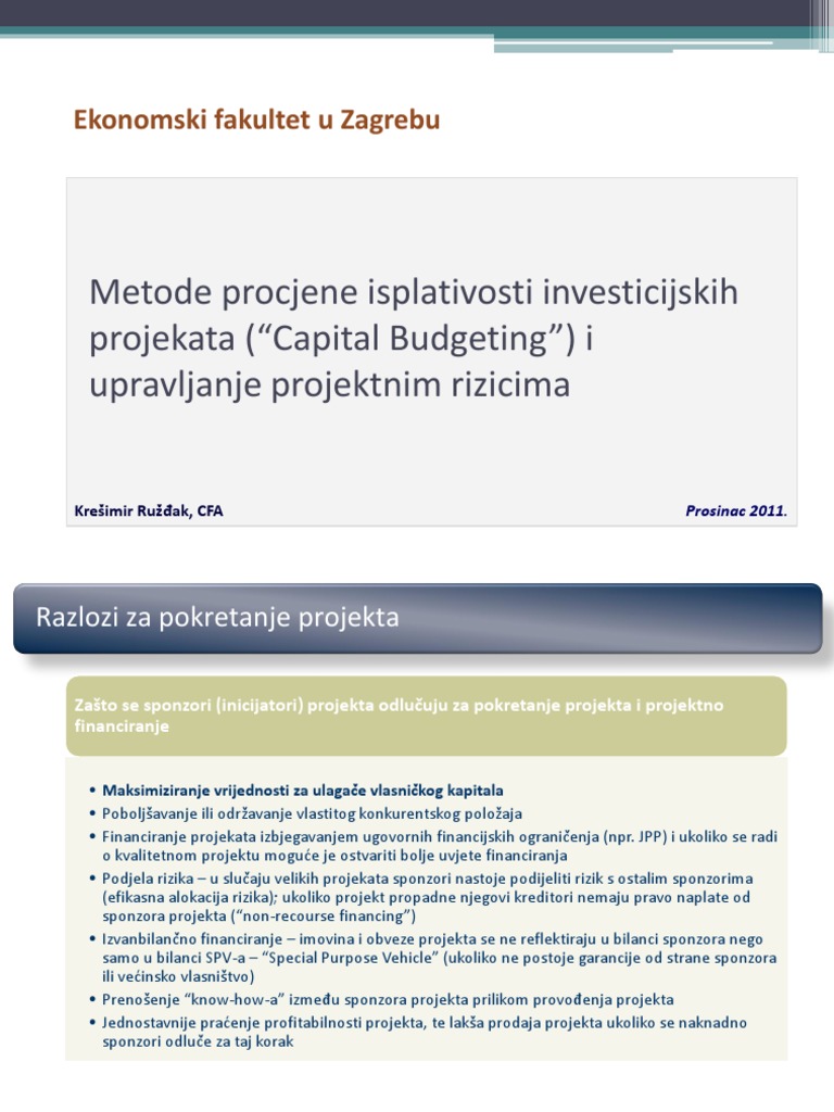 EFZG - Metode Procjene Isplativosti | PDF