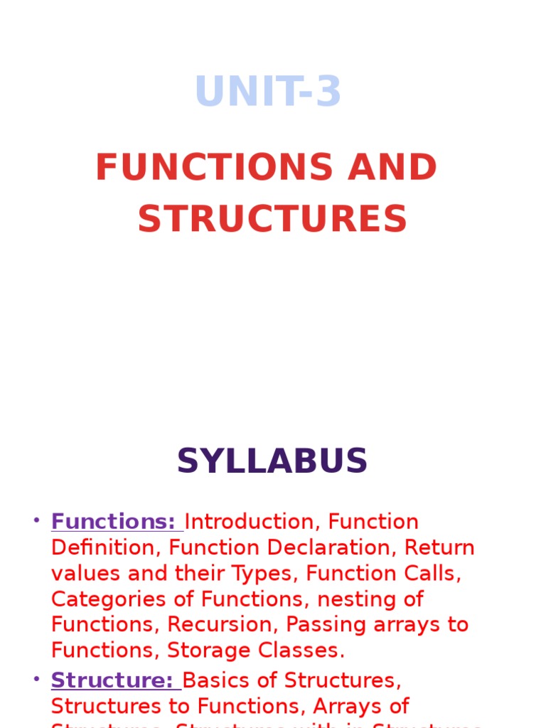 Unit 3 Functions And Structures Pdf Parameter Computer Programming Subroutine
