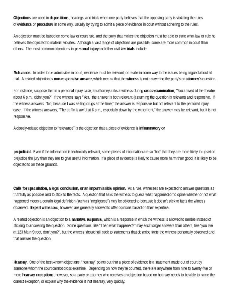 Objections Pdf Hearsay Witness