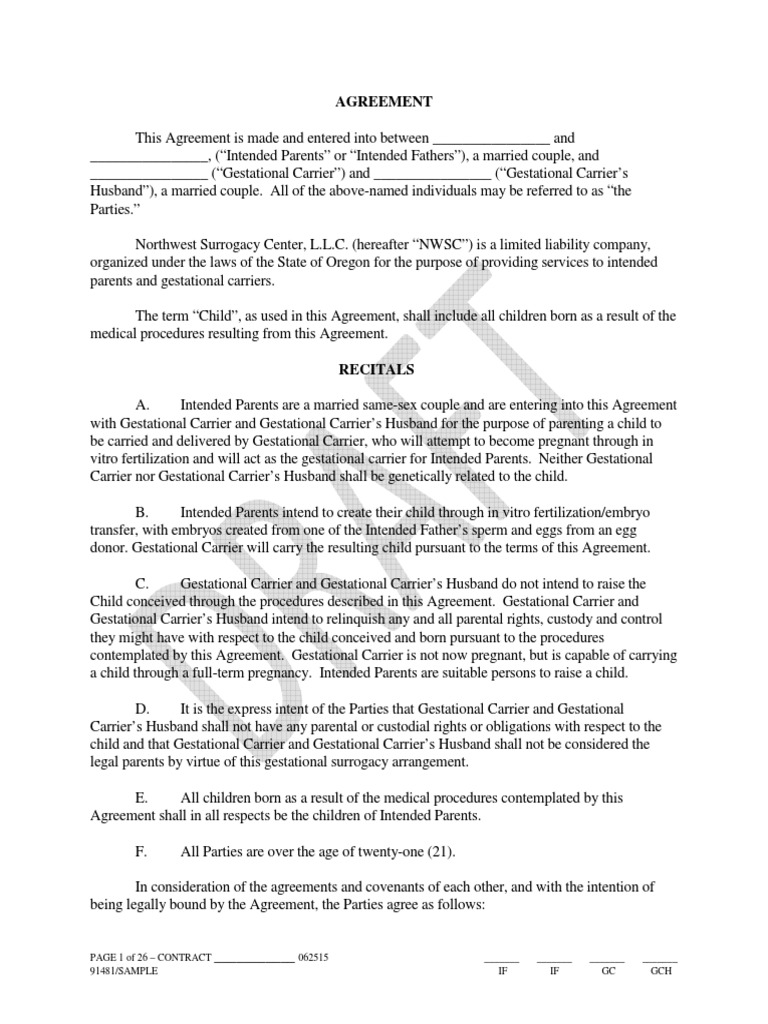 Surrogacy Agreement Template Overview | PDF | Surrogacy | In Vitro ...
