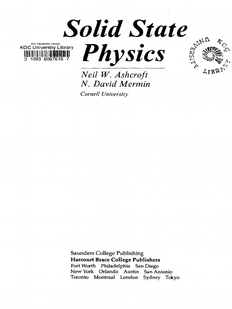 Solid State Physics by Ashcroft, Neil W | PDF