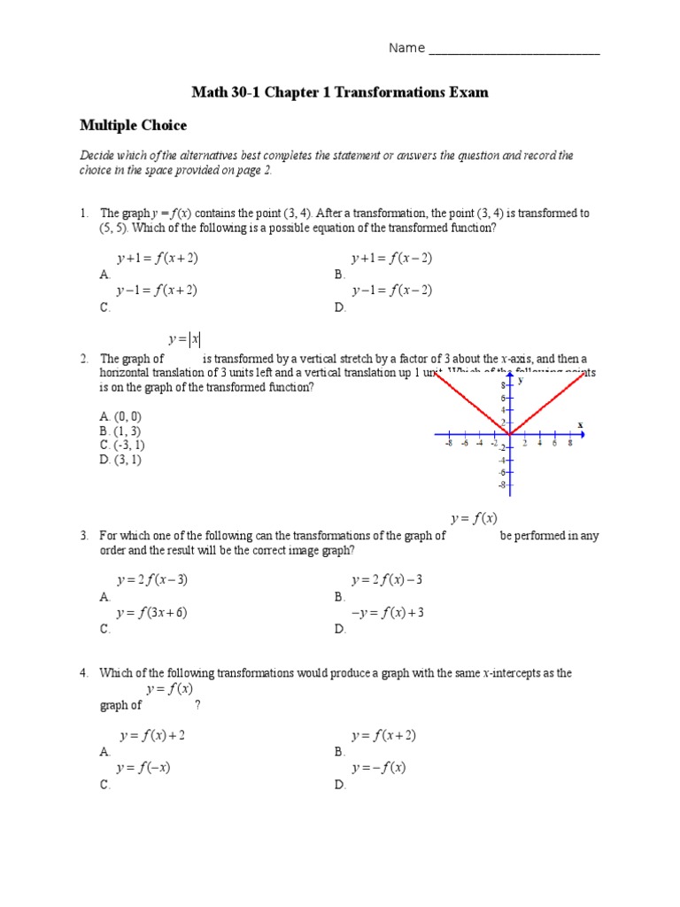 Transformations Exam Pdf Cartesian Coordinate System Function