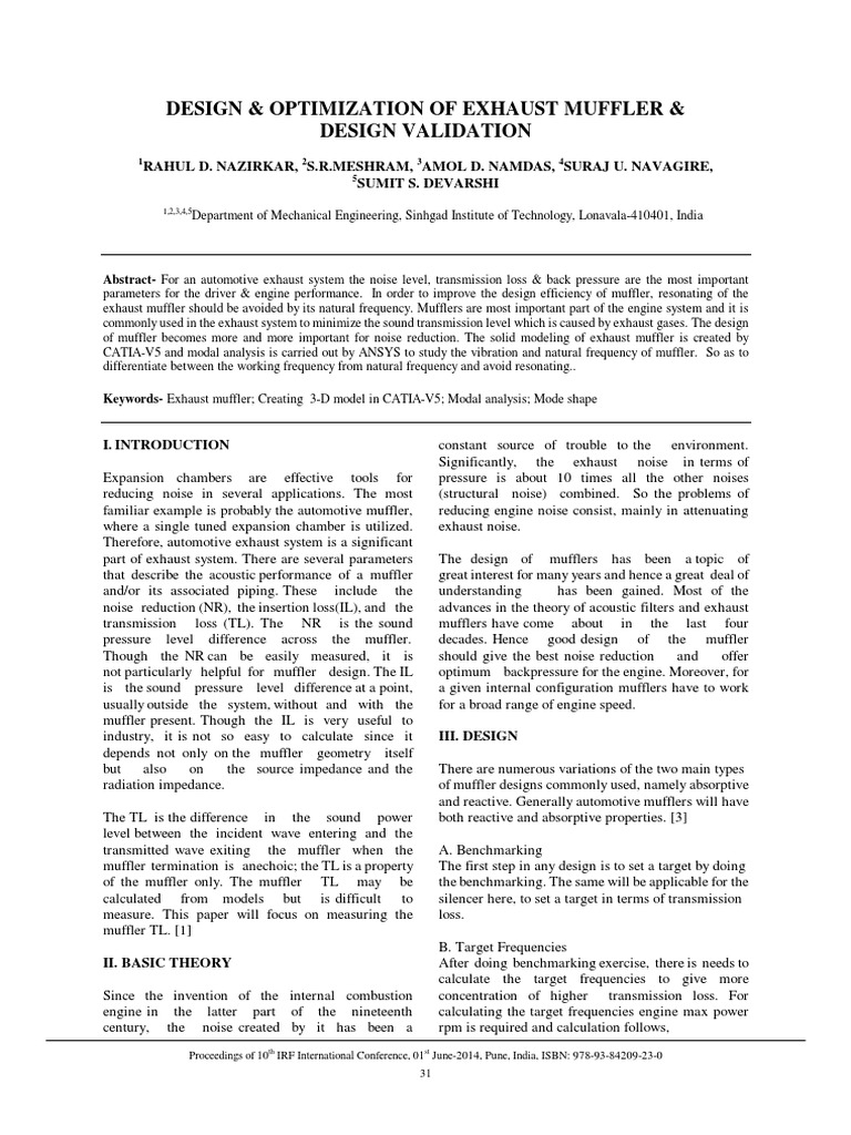 Exhaust Muffler Design and Optimization | PDF | Waves | Mechanical ...