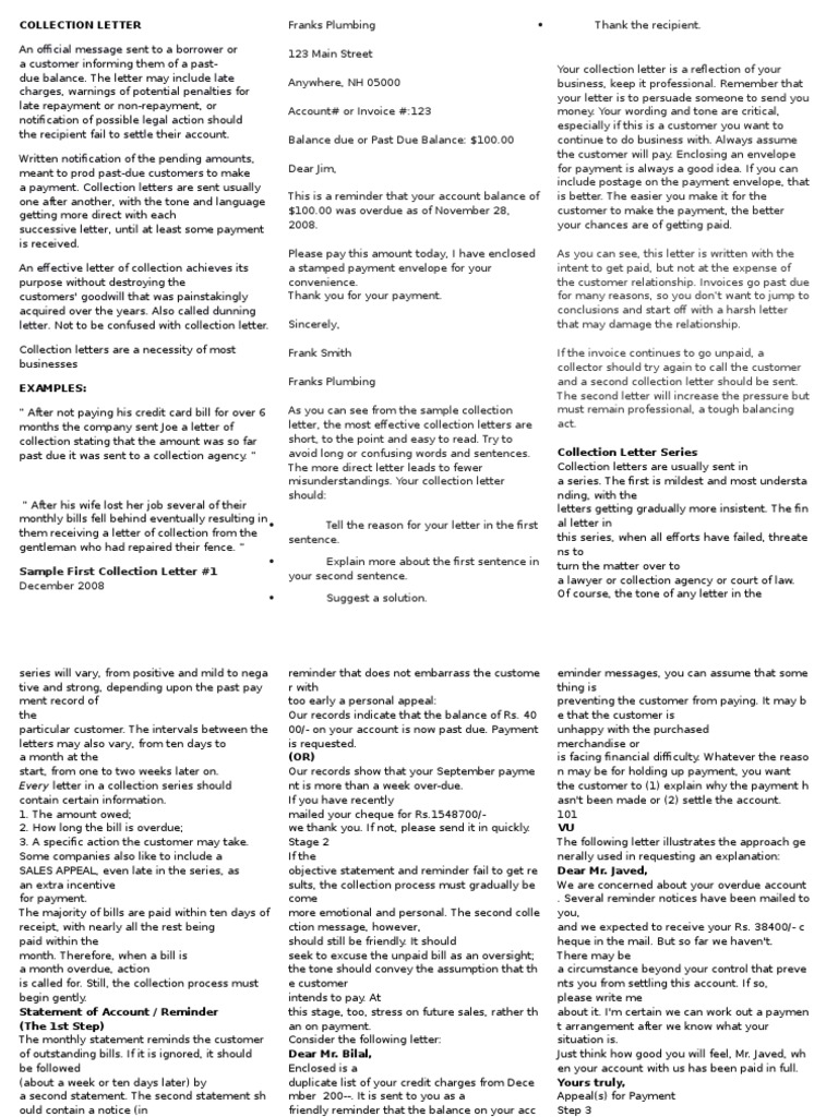 An Effective Collection Letter: Guidance on Crafting Professional ...