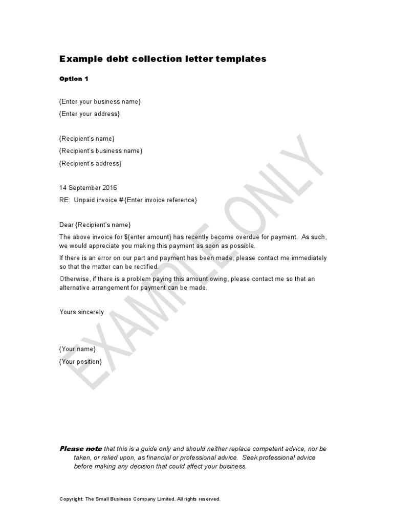 Example Debt Collection Letter Templates | PDF | Business