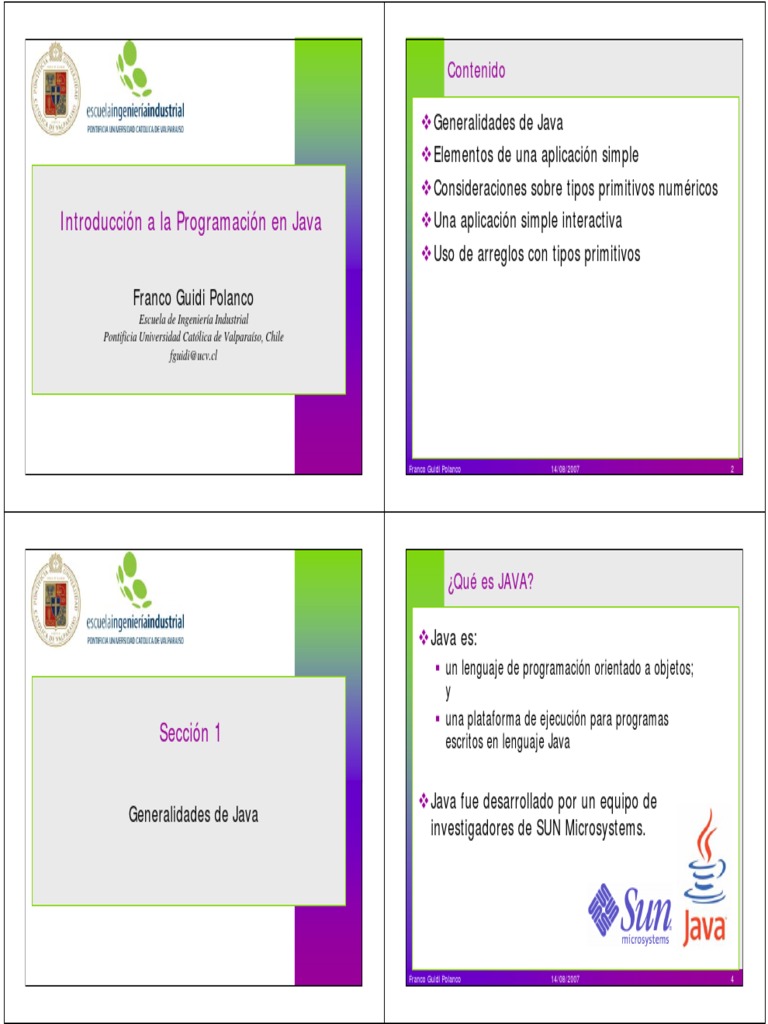 Java Introduccion Prof. Guidi | PDF | Java (lenguaje de programación) | Tipo de datos