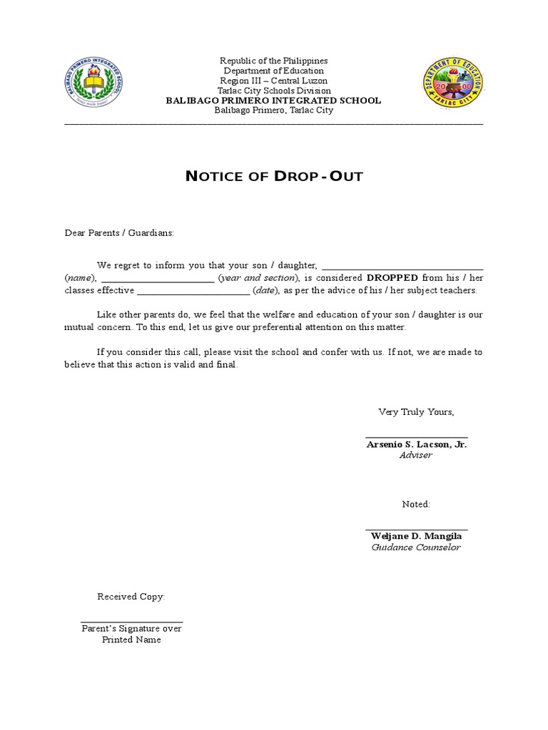 Otice OF ROP - UT: Balibago Primero Integrated School | PDF